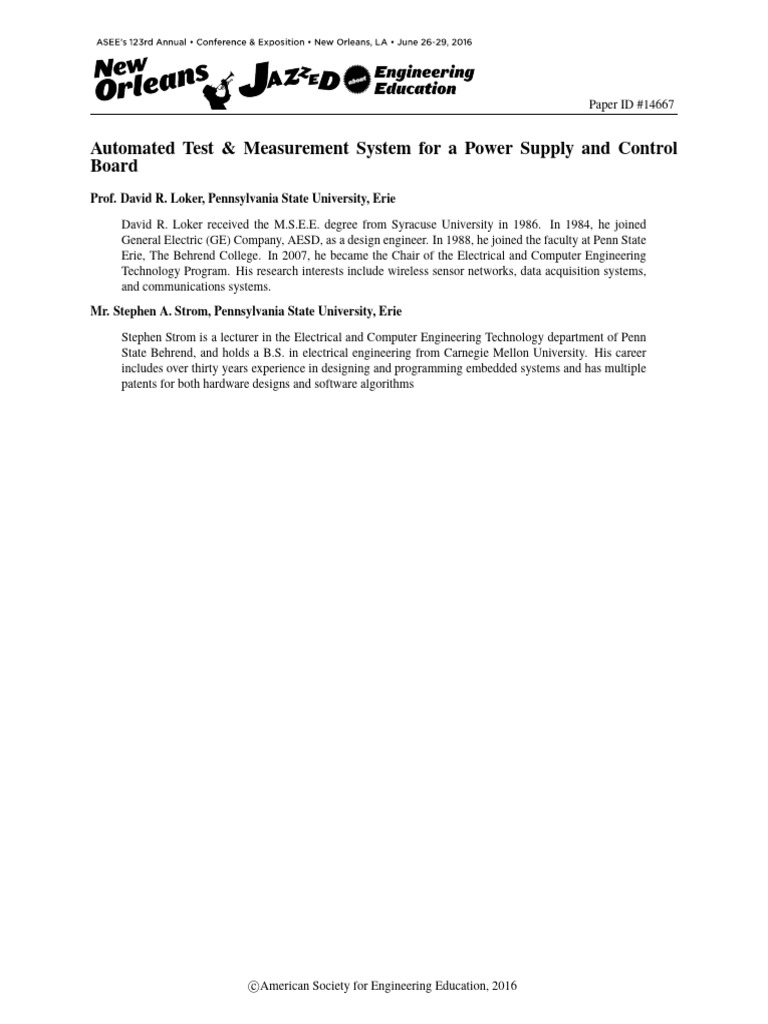 Automated Test Measurement System For A Power Supply And Control Board