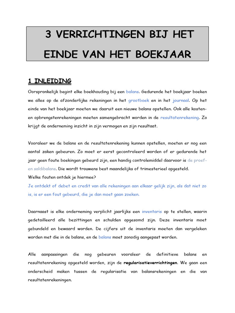 3 Verrichtingen Bij Het Einde Van Het Boekjaar | PDF