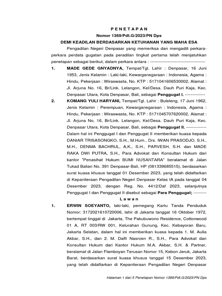 Salinan Putusan 1369 PDT G 2023 PN Dps | PDF | Hukum