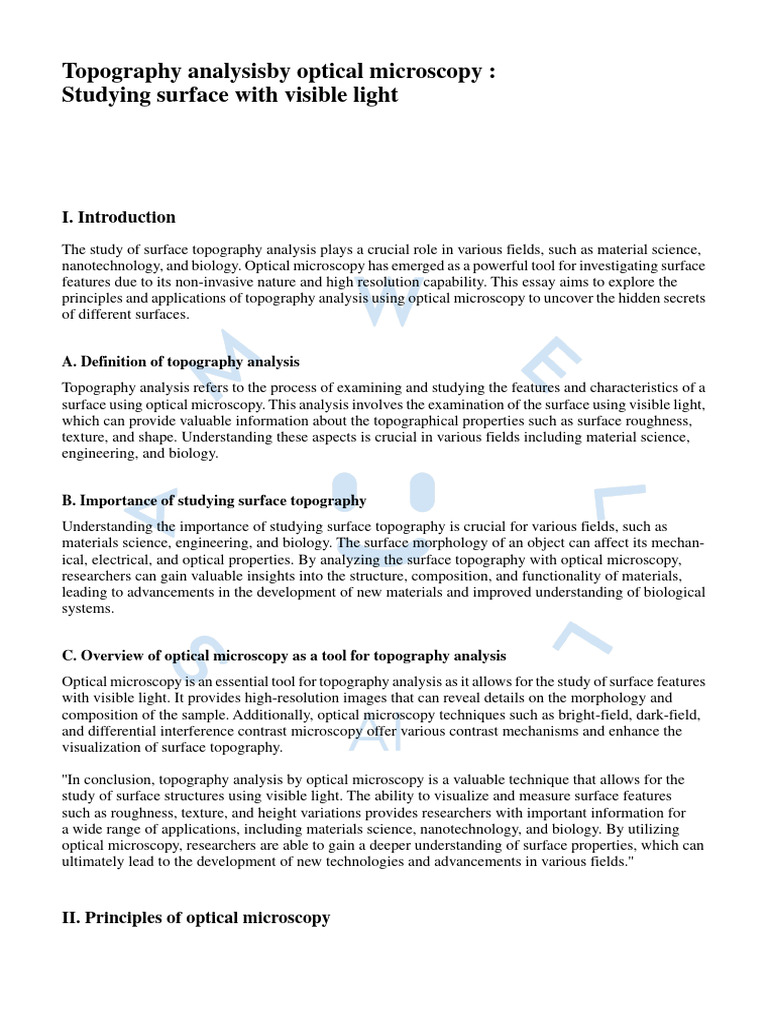 Topography Analysisby Optical Microscopy - Studying Surface With ...