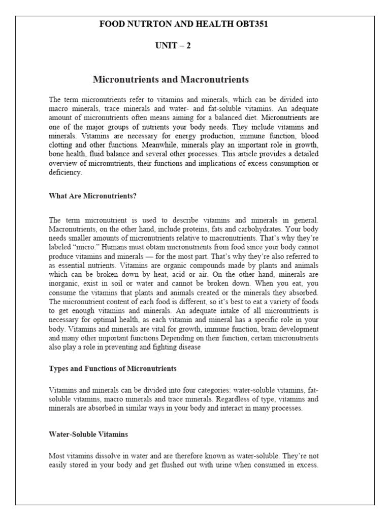Unit-2 Food | PDF | Nutrients | Vitamin
