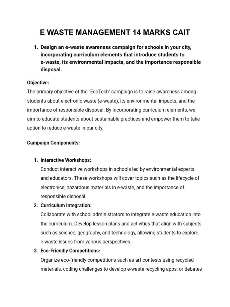 E-Waste Management Campaign Proposal | PDF | Electronic Waste | Waste