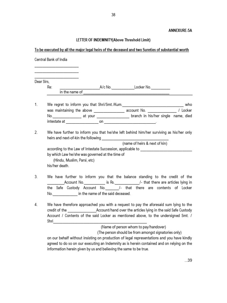 Annexure 5a | PDF | Indemnity | Private Law