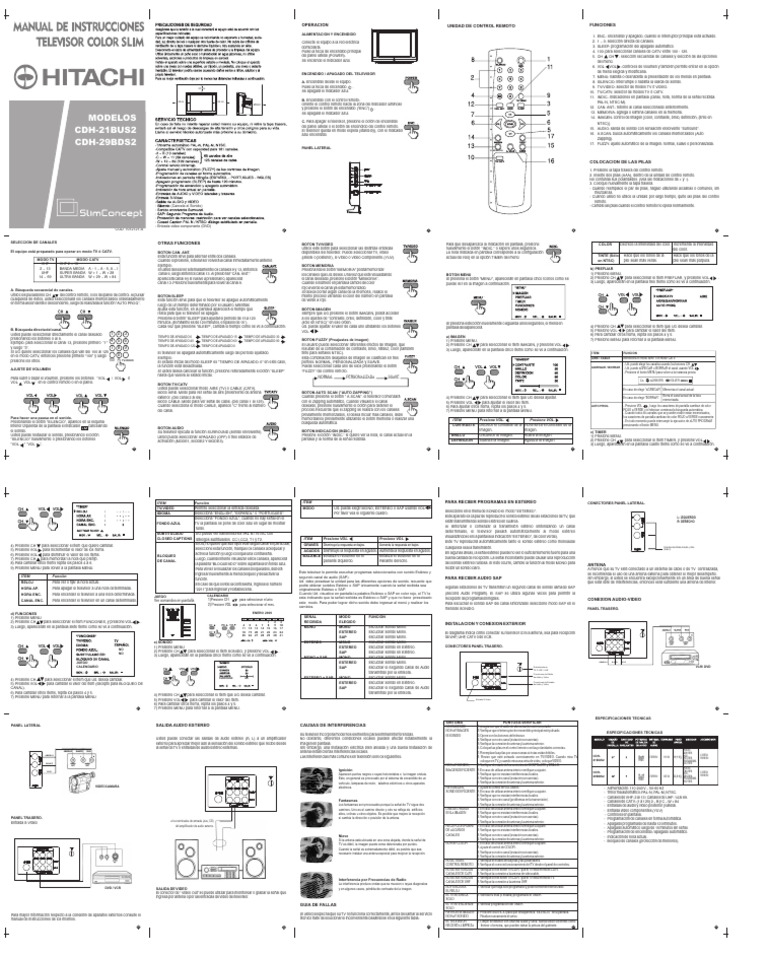 Hitachi CDH 21BUS2 Manual Uso PDF | PDF | Control remoto | Televisión