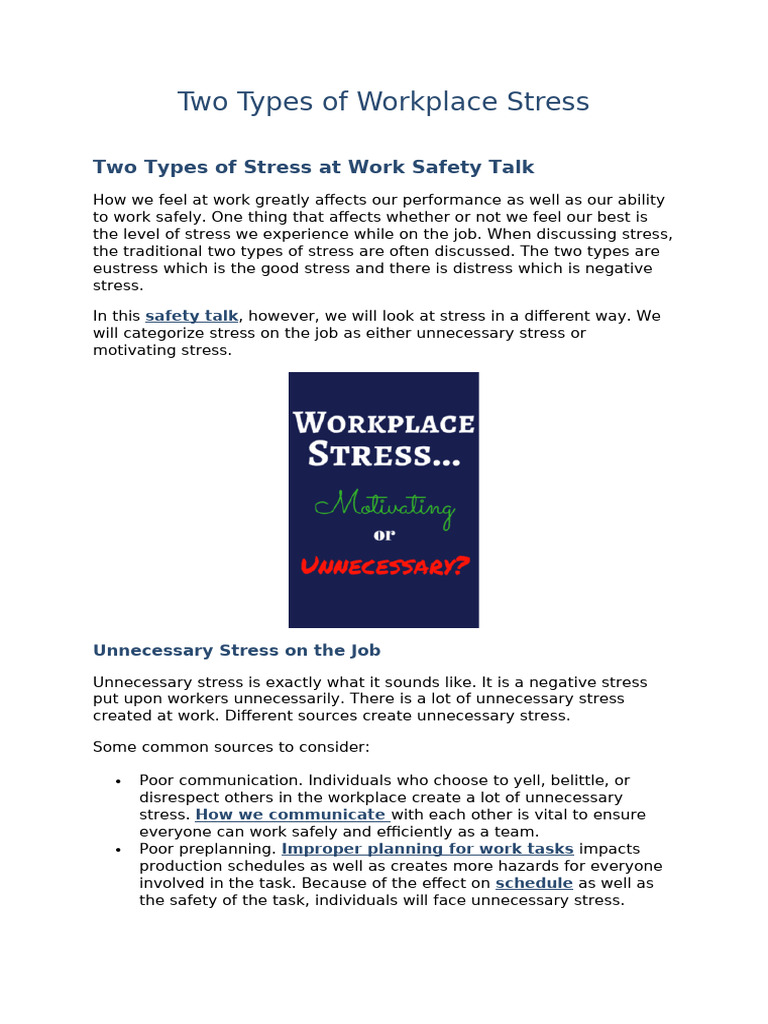 2 Types of Workplace Stress | Download Free PDF | Stress (Biology) | Labor