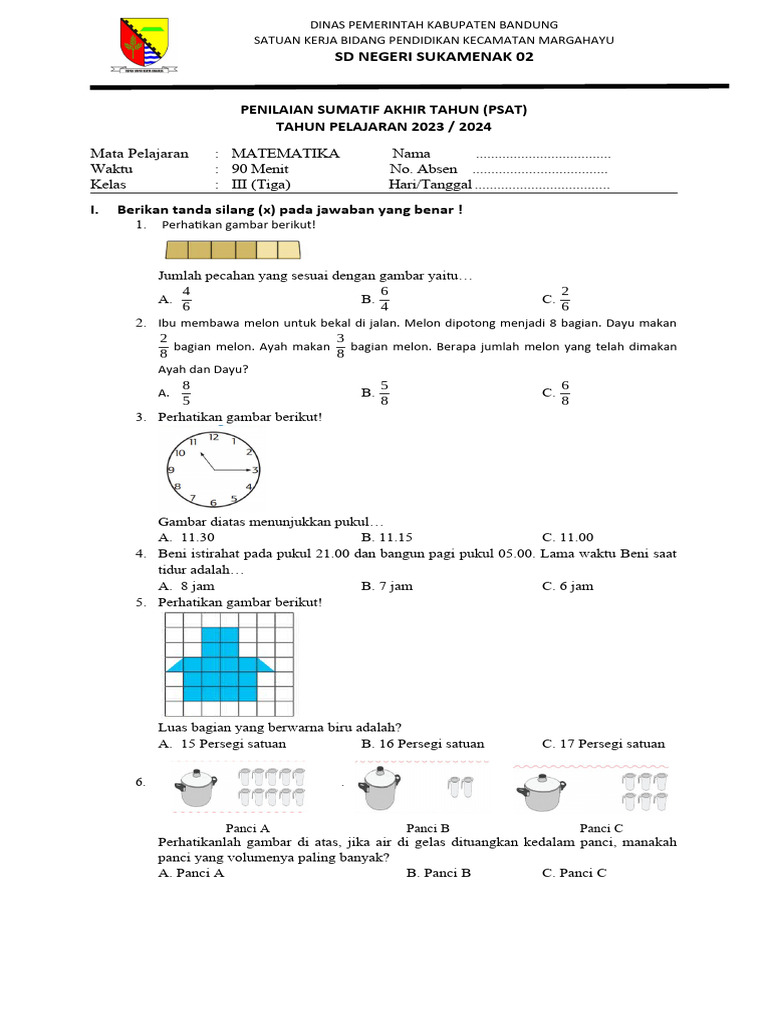 Soal Psat MTK 2023-2024 | PDF