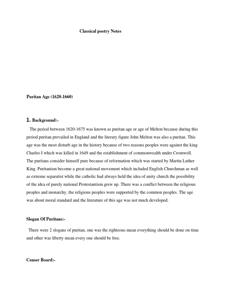 Classical Poetry Notes | PDF | Paradise Lost | Satan