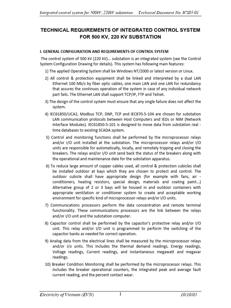 EVN Spec 110,220, 550 SCS | PDF | Electrical Substation | Computer Network