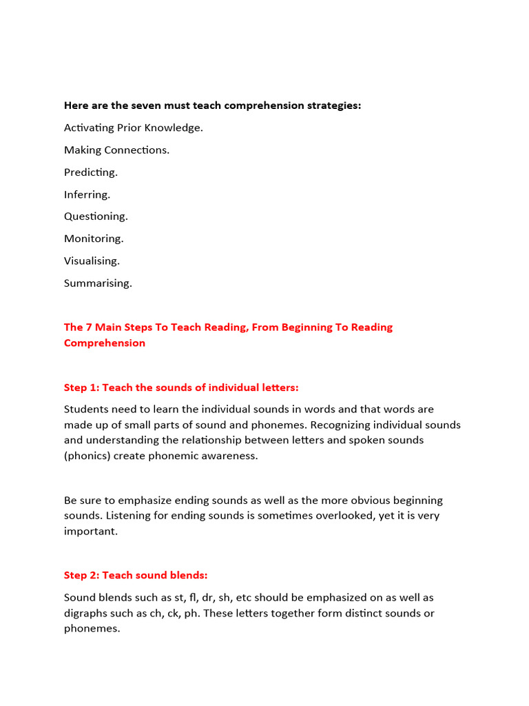 Here are the seven must teach comprehension strategies | PDF | Reading ...