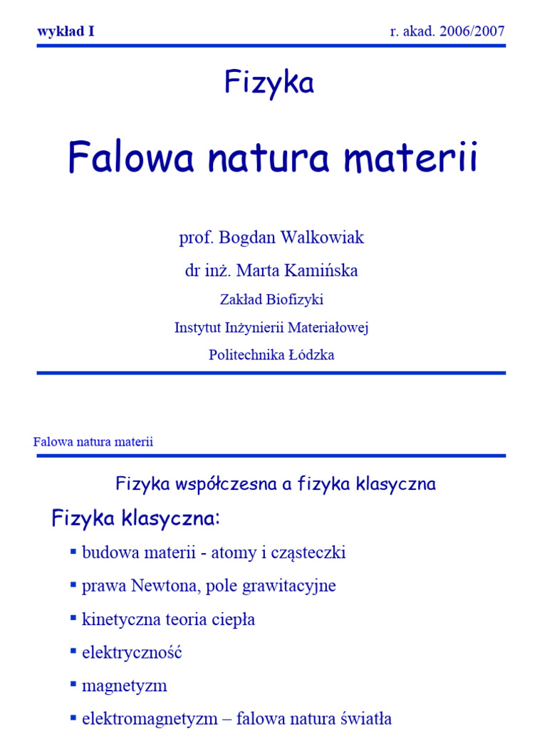 Falowa Natura Materii: Fizyka | PDF