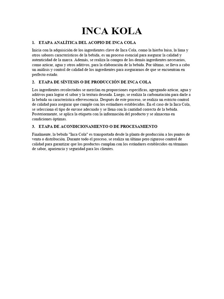 INCA COLA Gestión | PDF