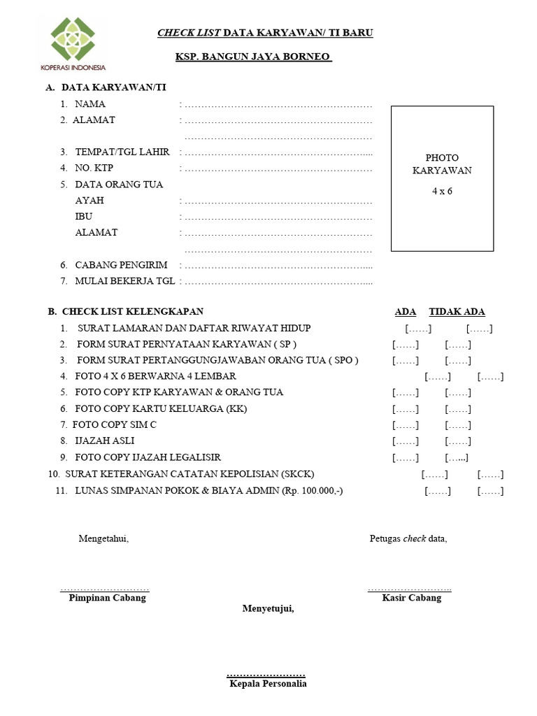 Check List Data Karyawan-1 | PDF