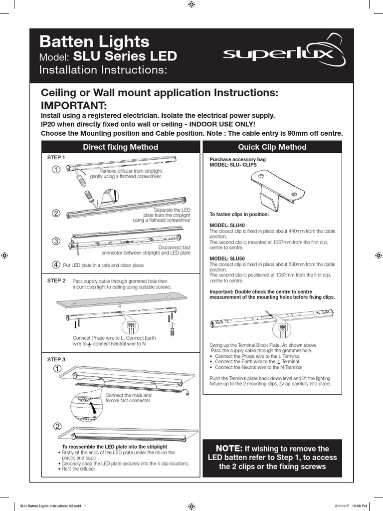 SLU Series LED Batten Light Installation | PDF | Equipment | Electrical ...