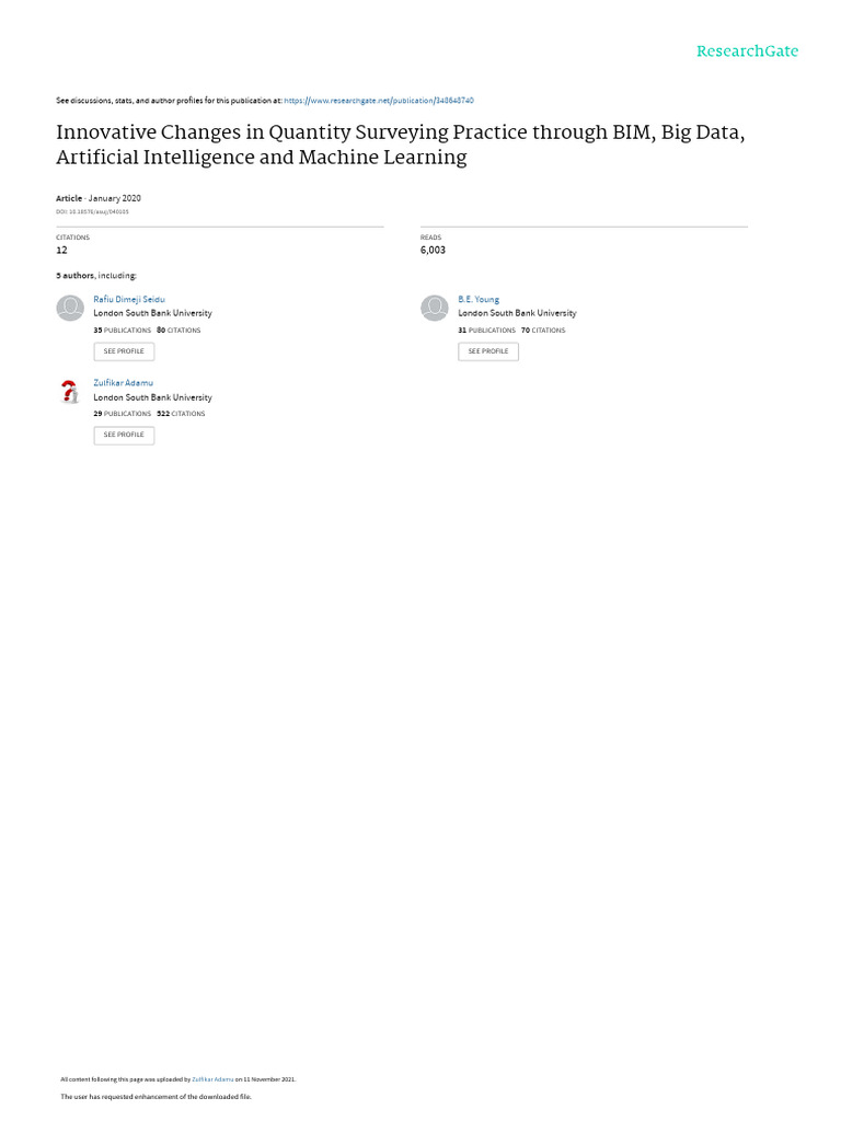 InnovativechangesinQS-Bahrain Final | PDF | Building Information Modeling | Machine Learning