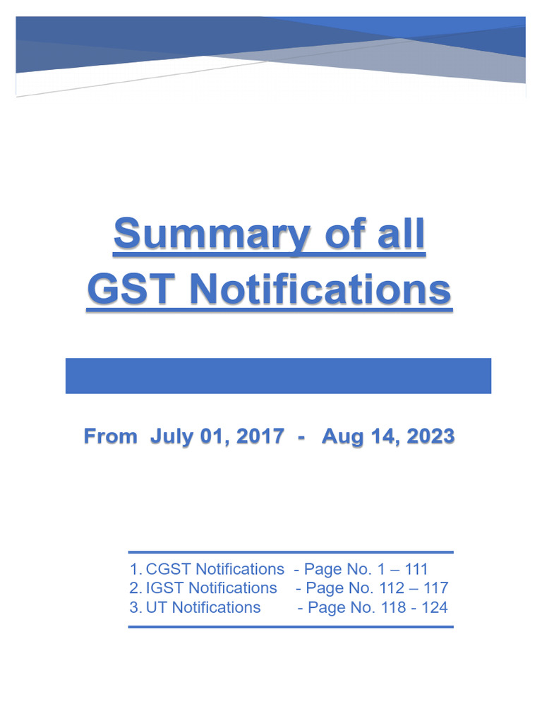 Summary of All Notifications of GST | PDF | Government | Government ...