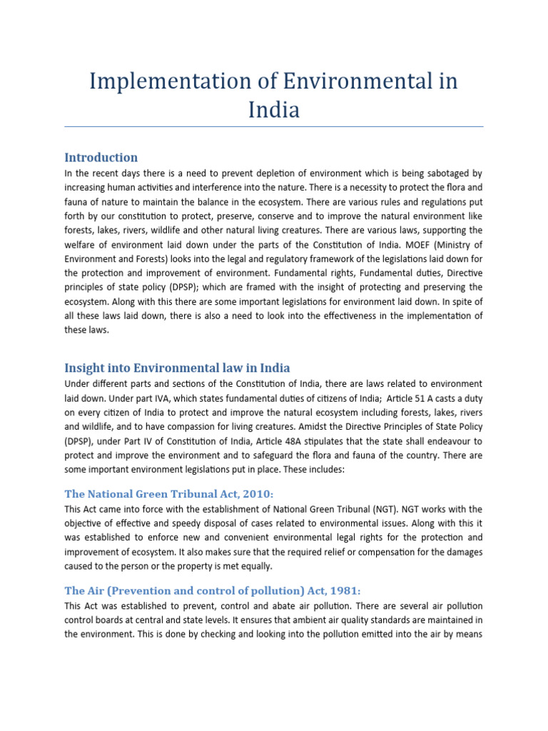 Implementation of Environmental in India | PDF | Pollution ...