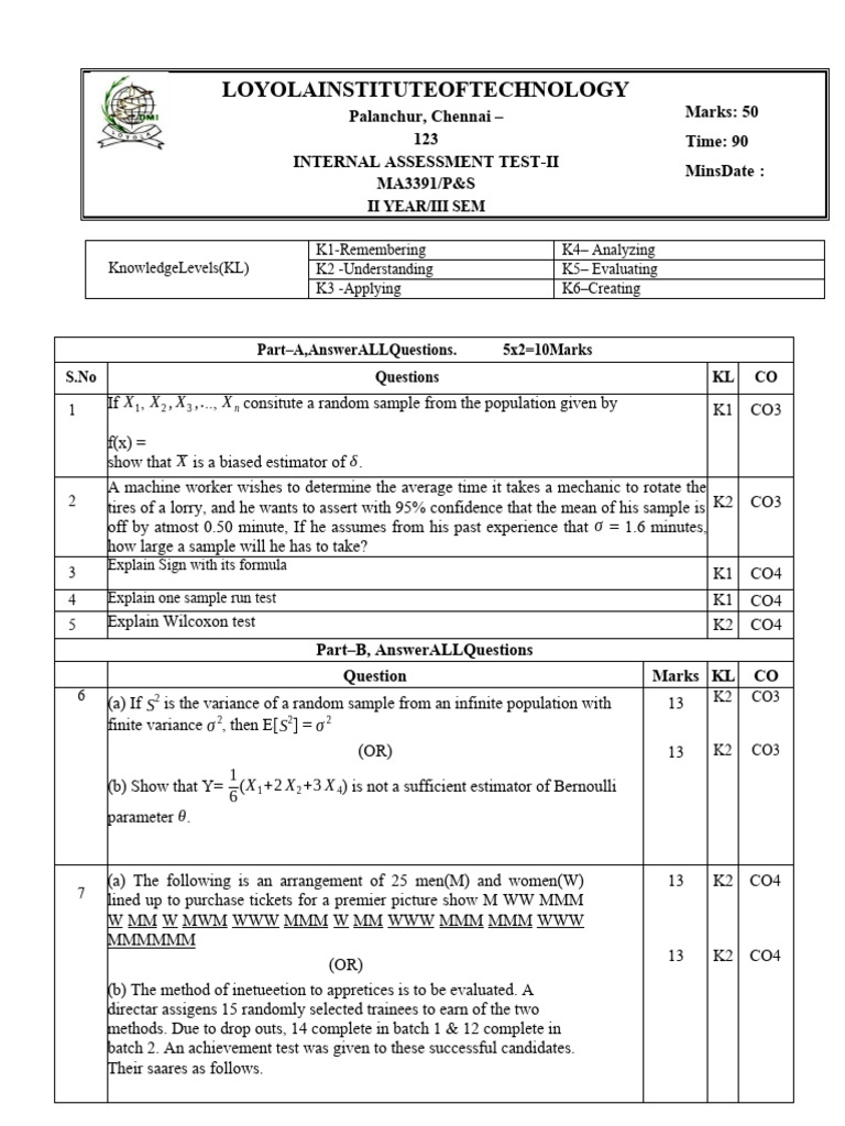 Iat - 2 - P& S | PDF | Bias Of An Estimator | Estimator