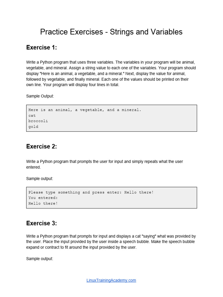 PracticeExercises StringsandVariables | PDF | Computers