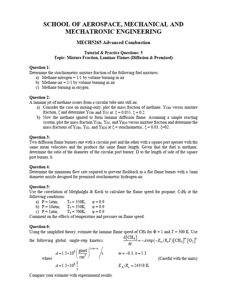 MECH5265-Tutorial-05 | PDF | Combustion | Stoichiometry