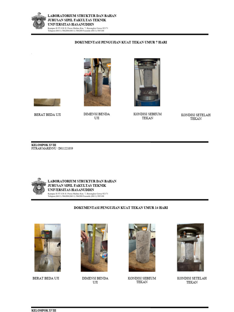 Dokumentasi Pengujian Kuat Tekan Beton | PDF