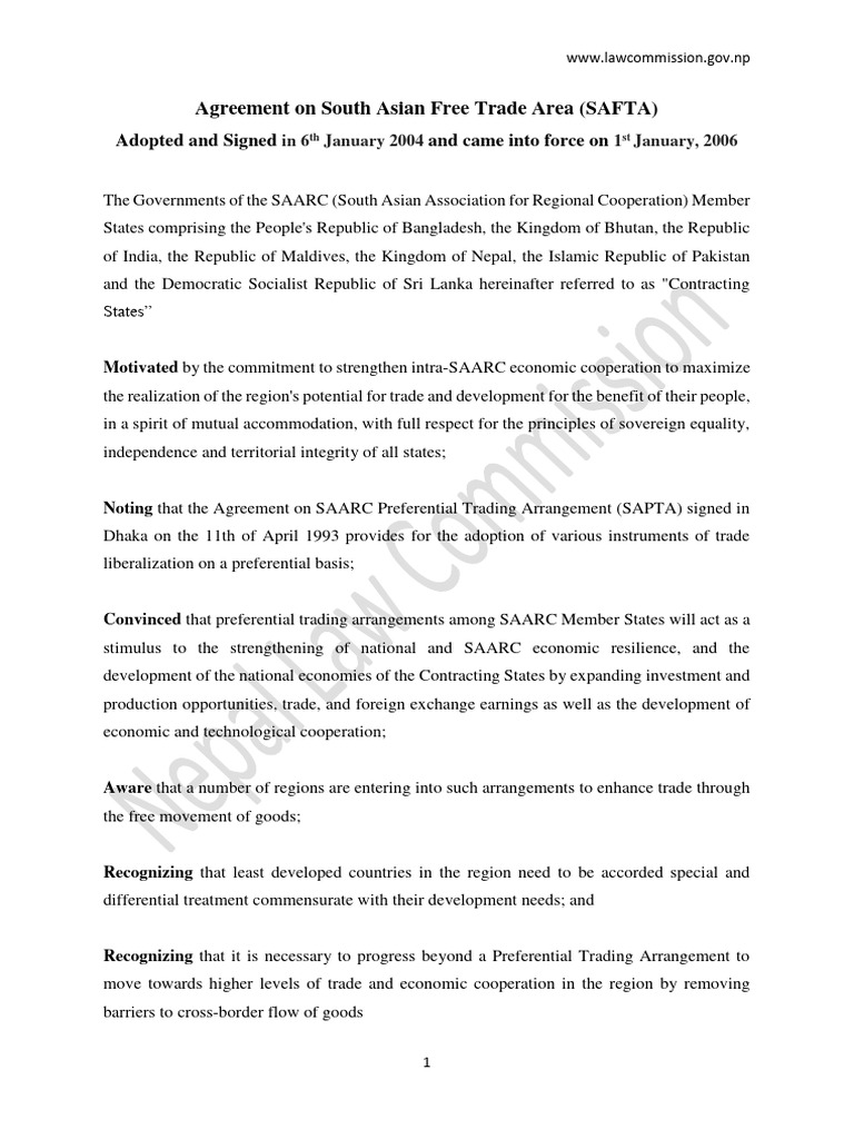 SAFTA Effective Date and Implementation | PDF | Tariff | Economies