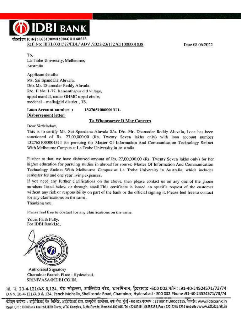 IDBI Loan Sanction Letter | PDF