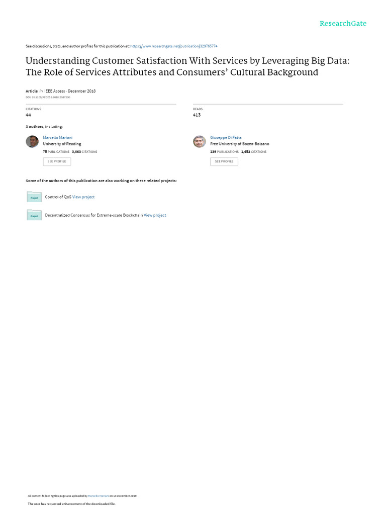 BigData OnlineReviews CustomerSatisfaction IEEE MarianiDiFattaDiFelice 2019 | PDF | Big Data