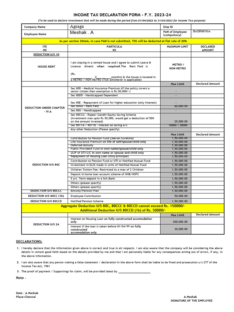 Employee Declaration Form | PDF | Life Insurance | Money