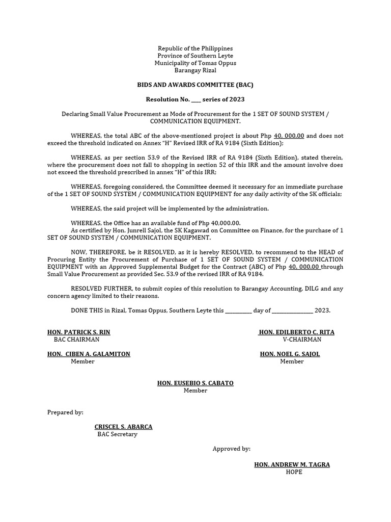 BAC-Resolution[1] | Download Free PDF | Government