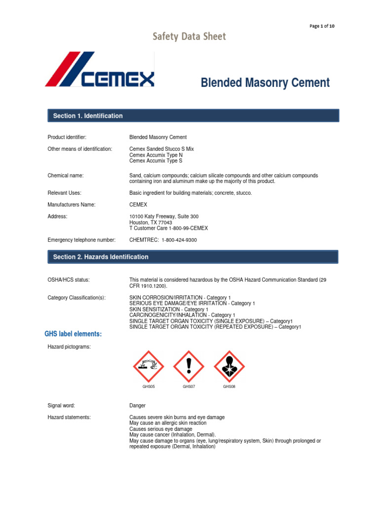Blended Masonry Cement 2017 | PDF | Personal Protective Equipment | Silicon Dioxide
