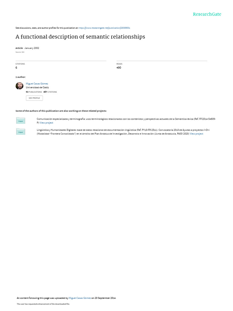 A Functional Description of Semantic Relationships | PDF | Linguistics | Lexical Semantics