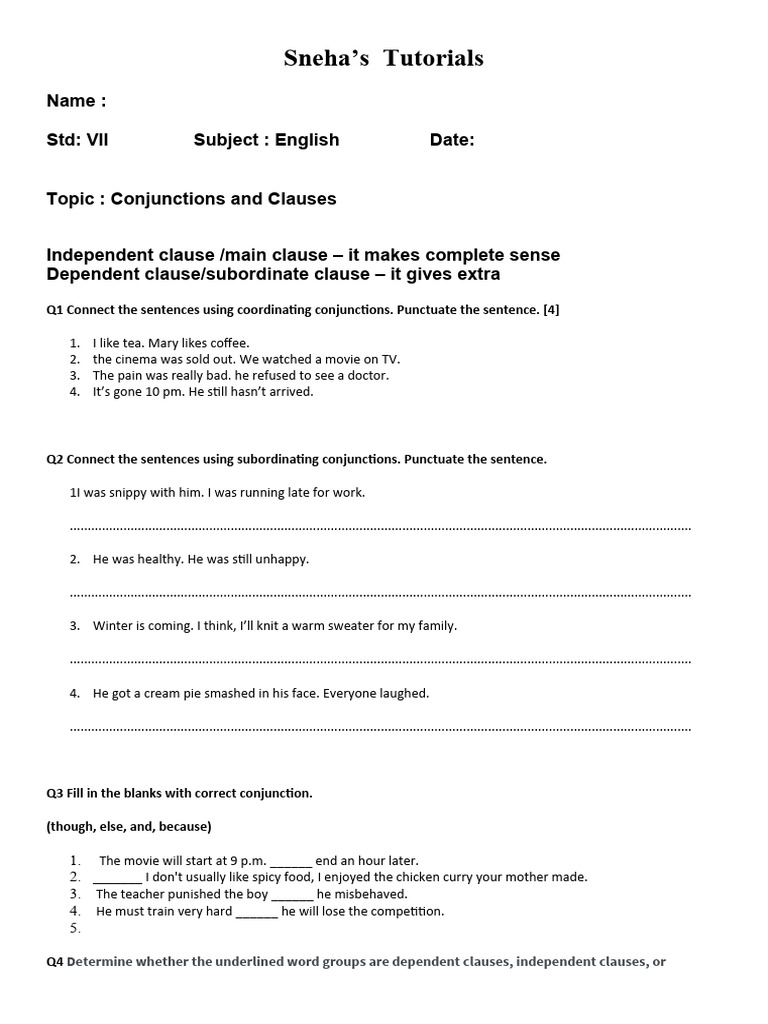 Conjunctions and Clauses for Grade VII | PDF | Language Mechanics | Grammar