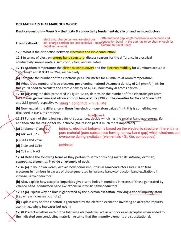 Practice Questions w5 | PDF | Semiconductors | Electrical Resistivity ...