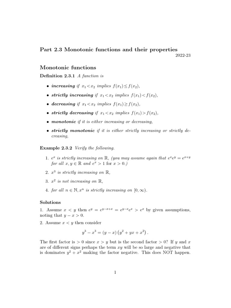 NotesPart2-3 2022-23 | PDF | Monotonic Function | Functions And Mappings