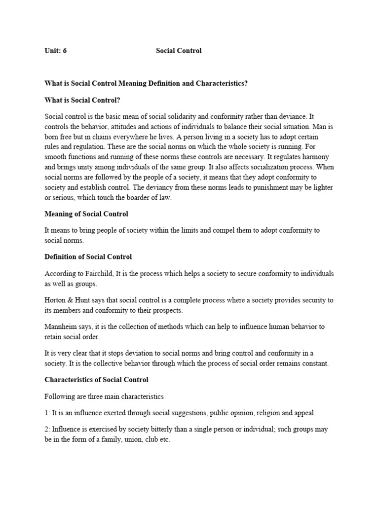 Unit: 6 Social Control | PDF | Deviance (Sociology) | Conformity