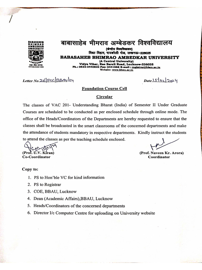 VAC - 201 Classes Schedule | PDF