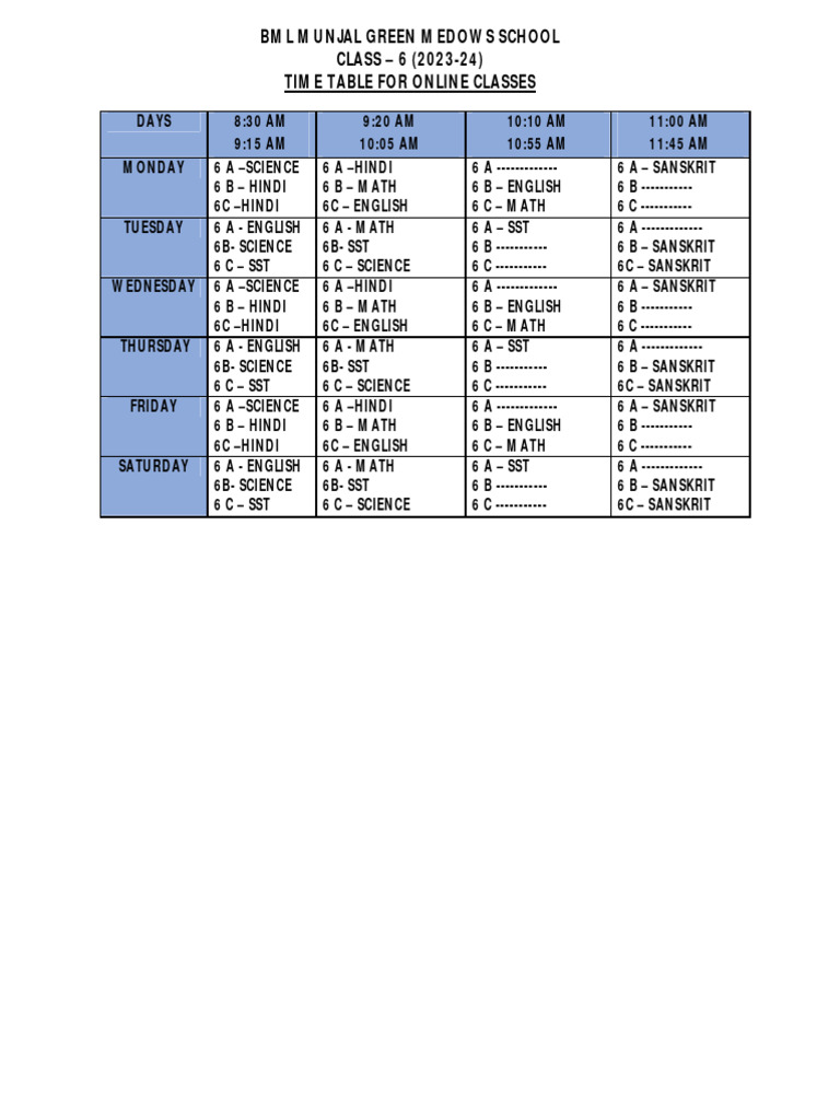July - Students - Time Table 6 To 12 - 2023-24 | PDF | Languages Of India