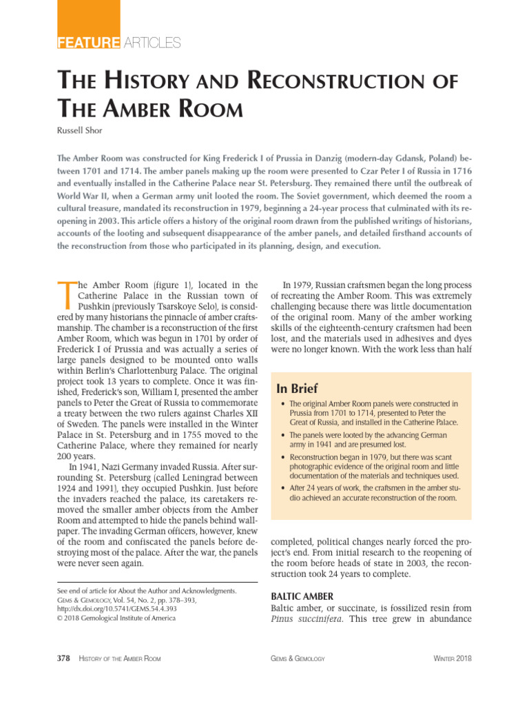 THE HISTORY and RECONSTRUCTION of the AMBER ROOM | PDF
