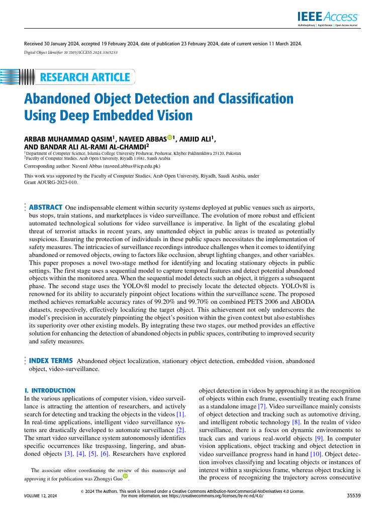 Abandoned Object Detection and Classification Using Deep Embedded Vision | PDF | Computer Vision ...
