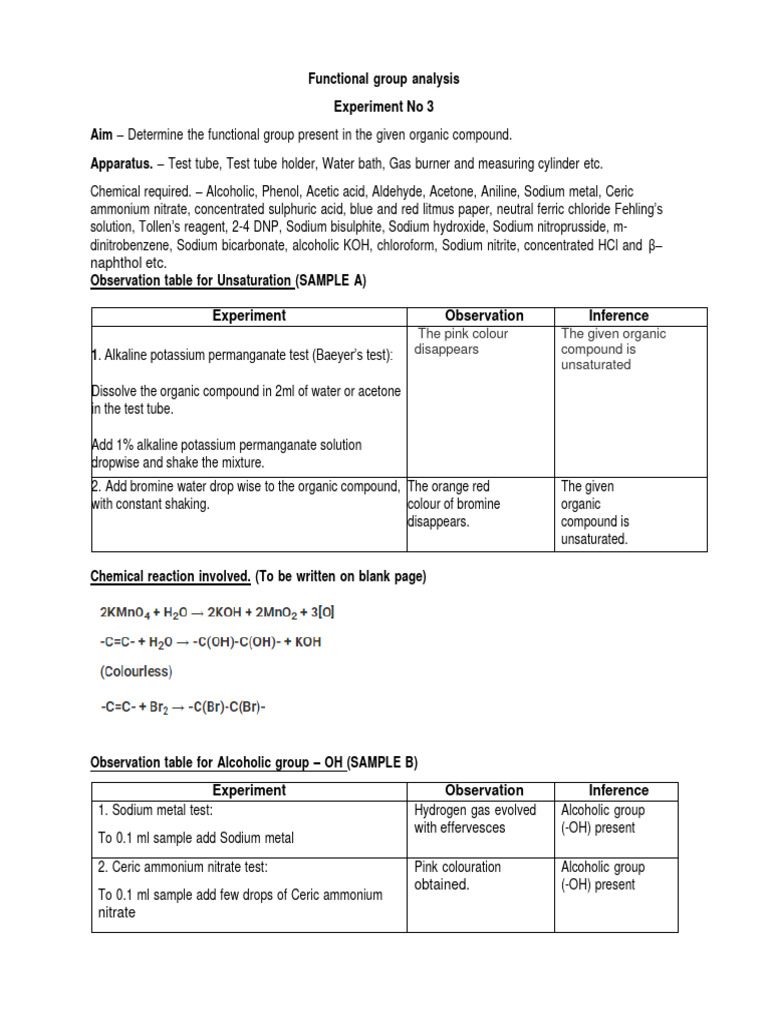 EXP 3 Functional Group Analysis | Download Free PDF | Aldehyde | Acid