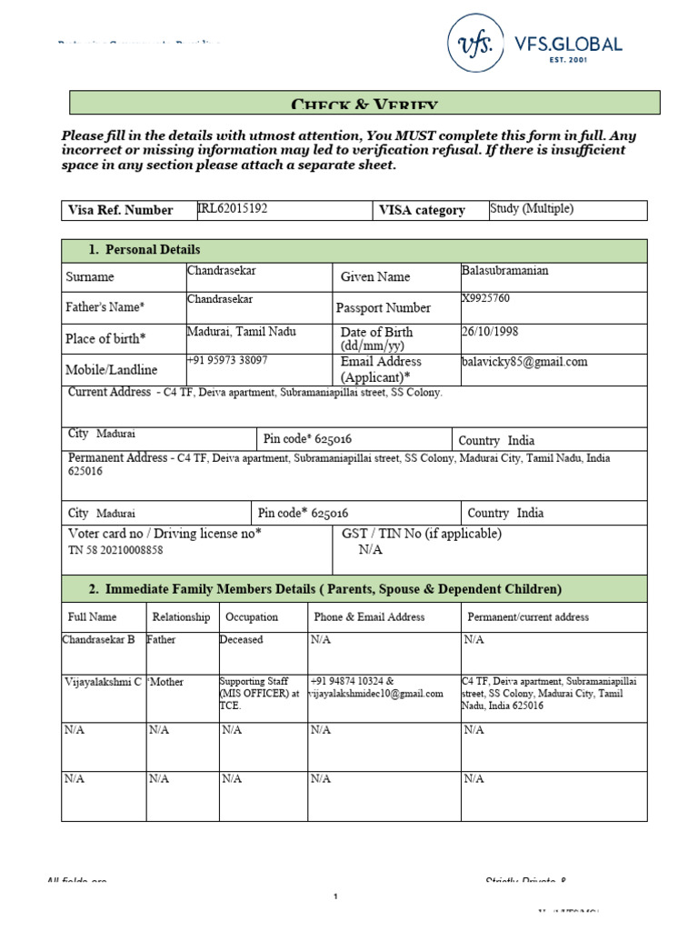 VFS Check & Verify Service Form | PDF | Travel Visa | Banks