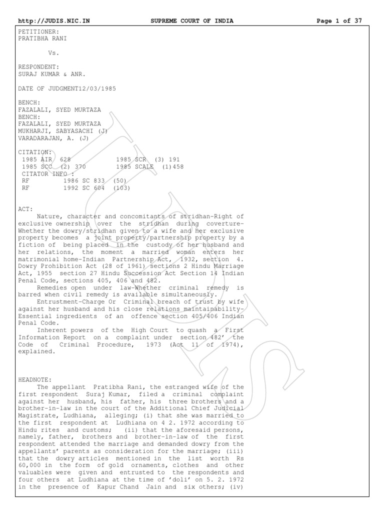 Pratibha Rani Brief | PDF | Marriage | Crimes