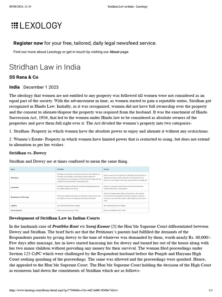 Stridhan Law in India - Lexology | PDF | Bride | Marriage