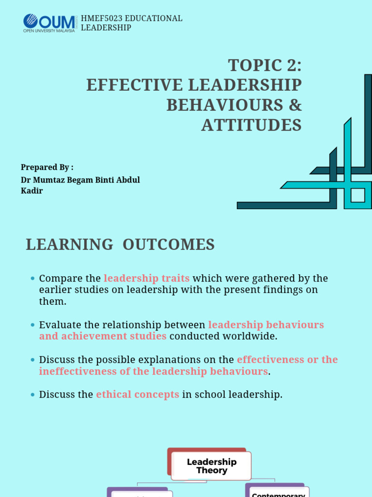 TOPIC 2 - EFFECTIVE LEADERSHIP BEHAVIOURS & ATTITUDES | PDF | Leadership | Psychological Concepts