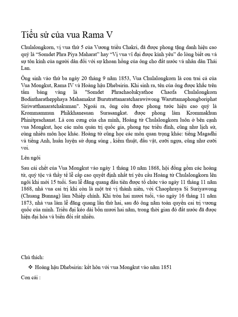 tiểu sử vua Rama V | PDF