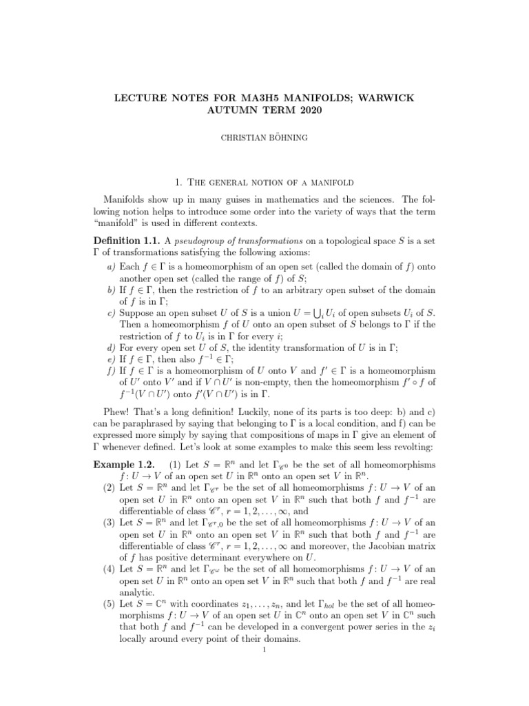 Manifolds Work Material 1 | PDF | Manifold | Differentiable Manifold