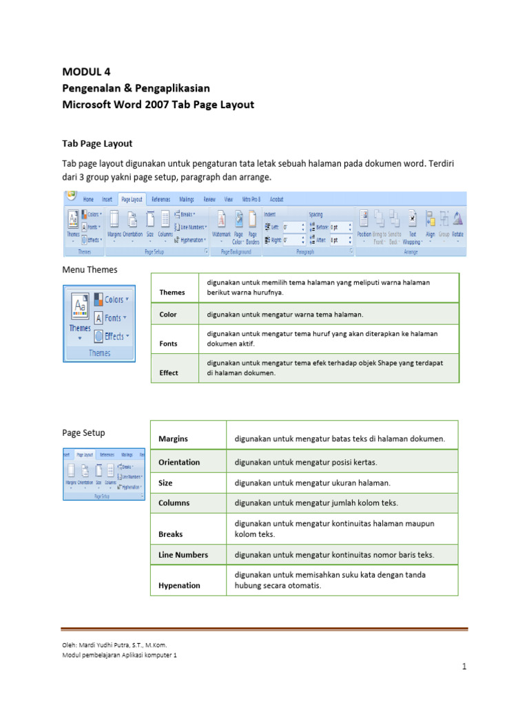 Modul 4 - Microsoft Word (Tab Page Layout) | PDF | Komputer