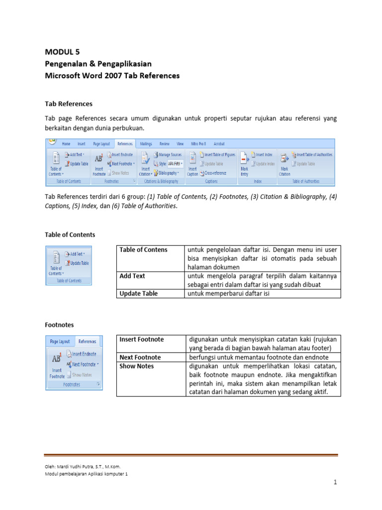 Modul 5 - Microsoft Word (Tab References) | PDF