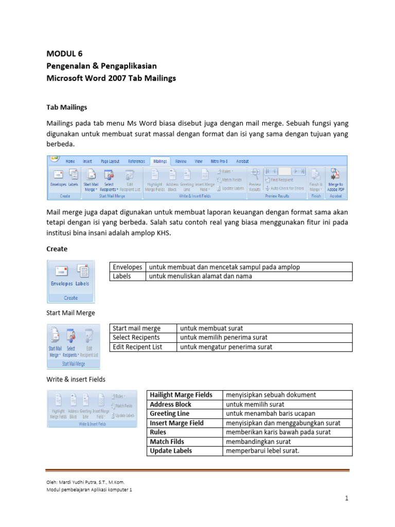 Modul 6 - Microsoft Word (Tab Mailings) | PDF