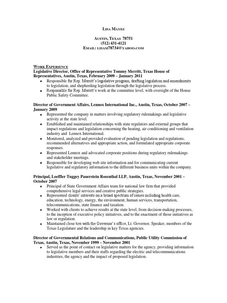 Director Public Government Affairs in Houston TX Resume Lisa Mayes ...